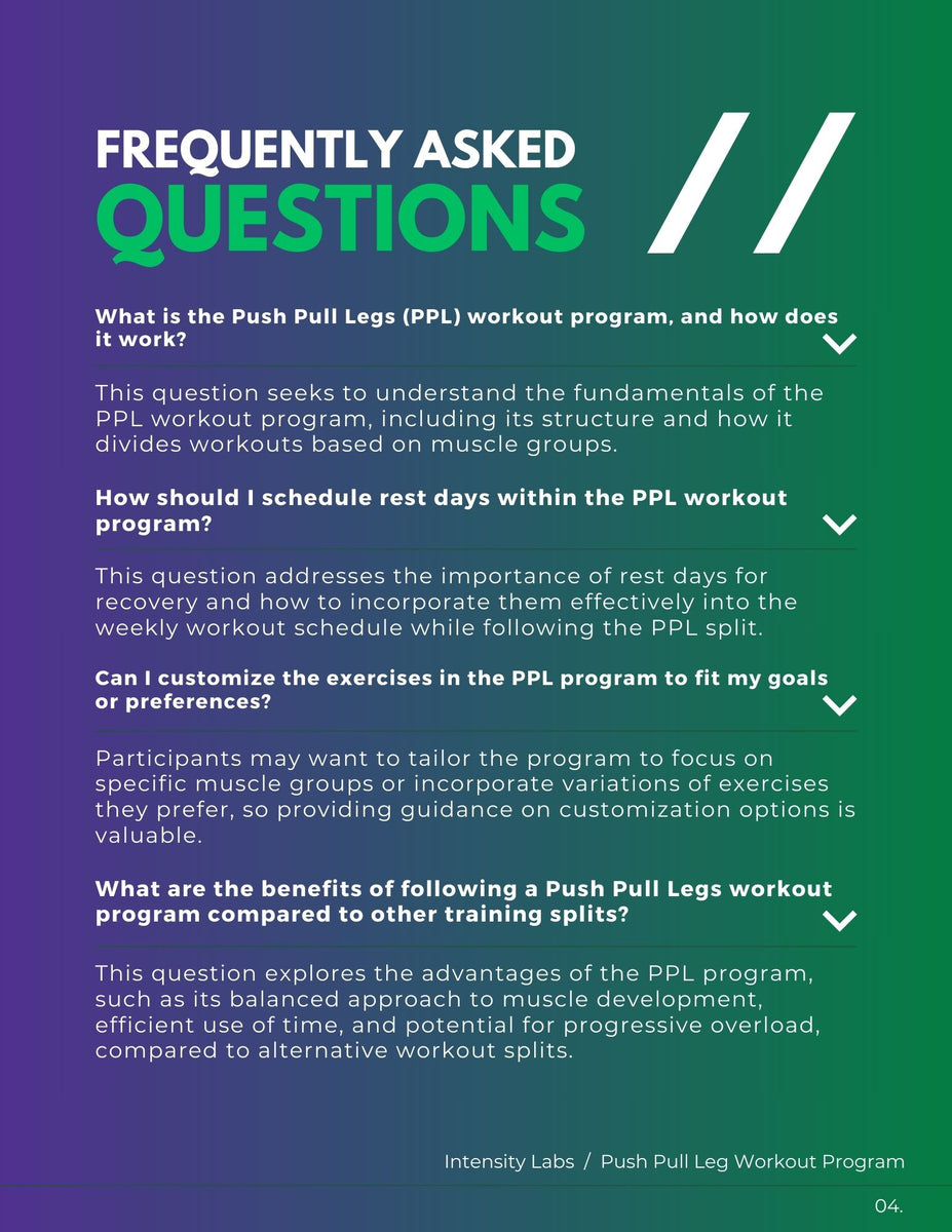 12 Weeks - Push Pull Leg Fitness Training Program - Intermediate ...